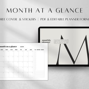 Minimalist Monthly Planner | Month at a Glance Printable | Editable ...