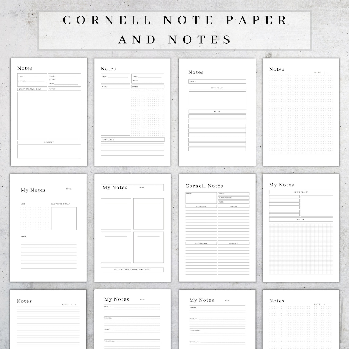 Cornell Notes Paper Printable Note Pages Lined Paper PDF - Etsy
