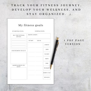 Printable Fitness Goals Sheet | Digital Fitness Journal Pages | Weight ...
