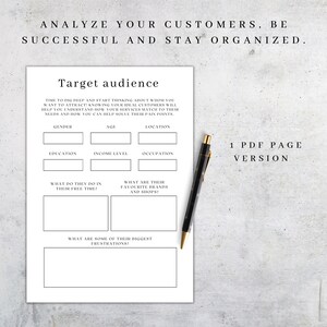 Target Audience Printable | Target Market Planner | Customer Profile ...