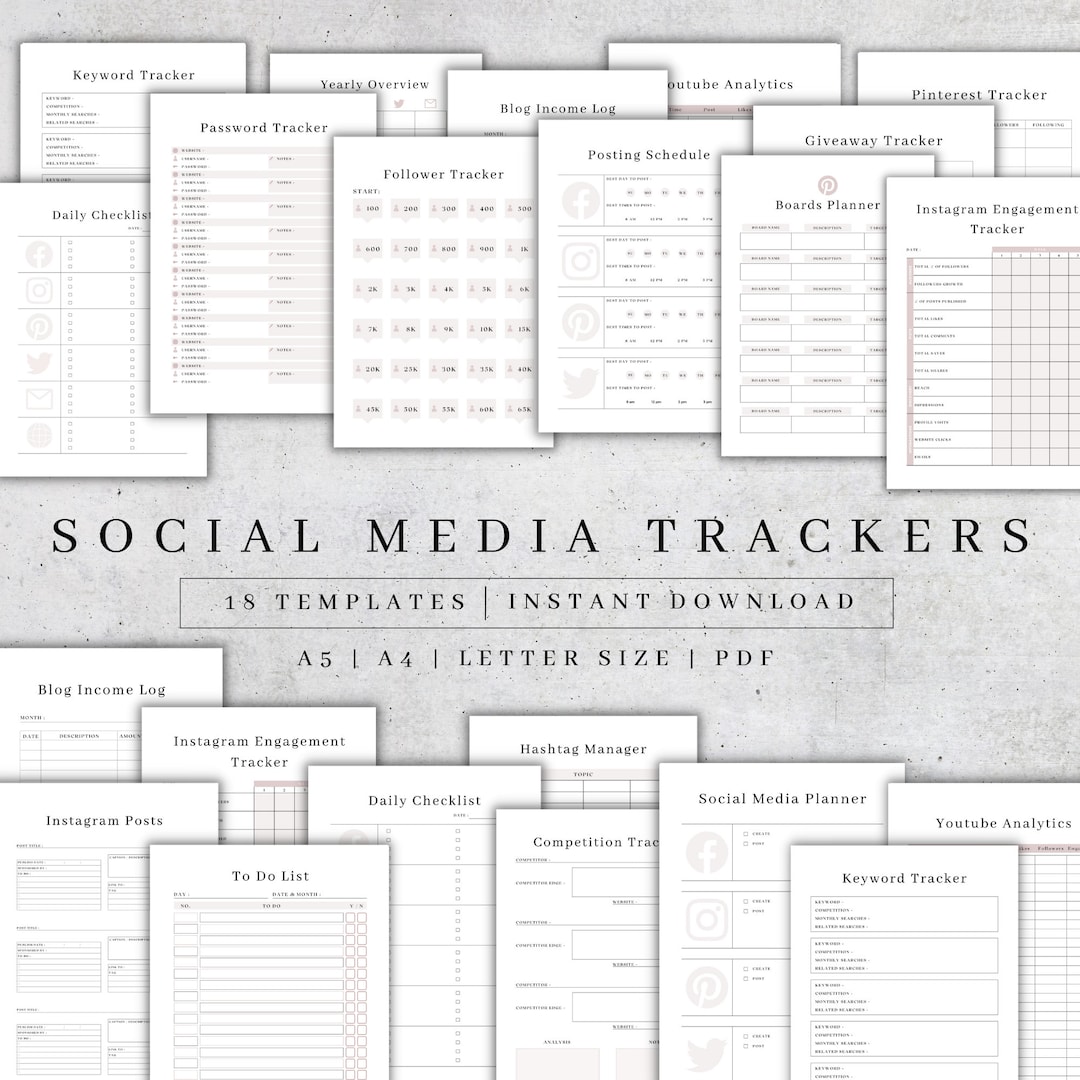 Social Media Planner Printable | Blogger Tracker Instagram, Facebook ...