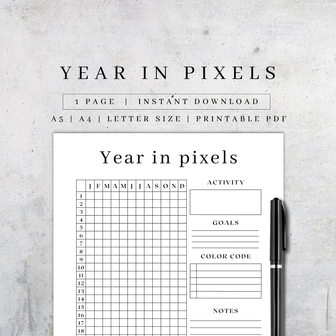Year in Pixels Printable Page | Yearly Planner | Productivity Planner ...