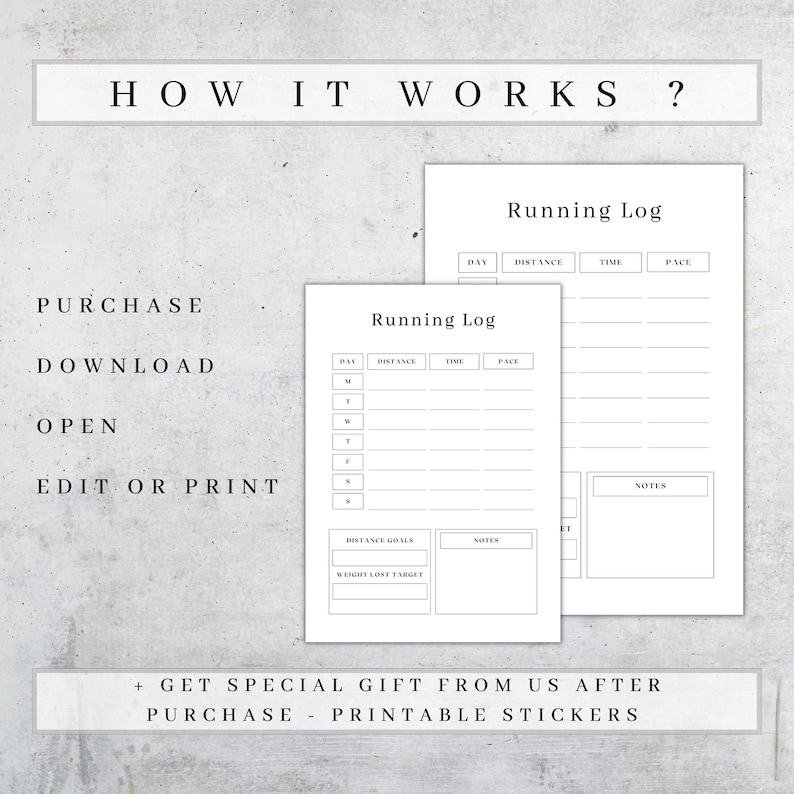 Printable Running Log Sheet Digital Fitness Journal Pages - Etsy