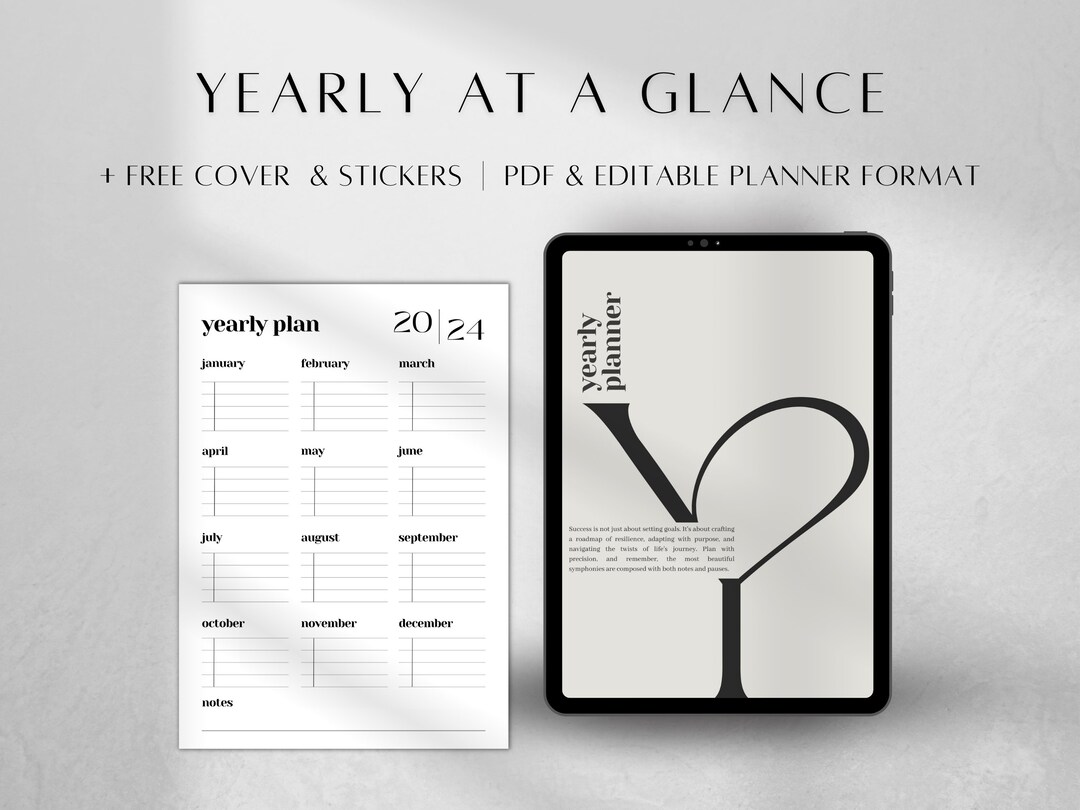 Yearly Planner Printable | Editable Year at a Glance | 12 Month ...