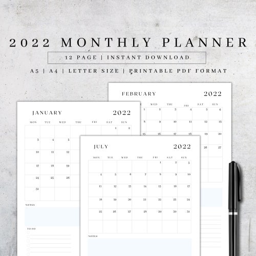 Instant Printable Monthly Calendar A4 A5 Letter Monthly - Etsy