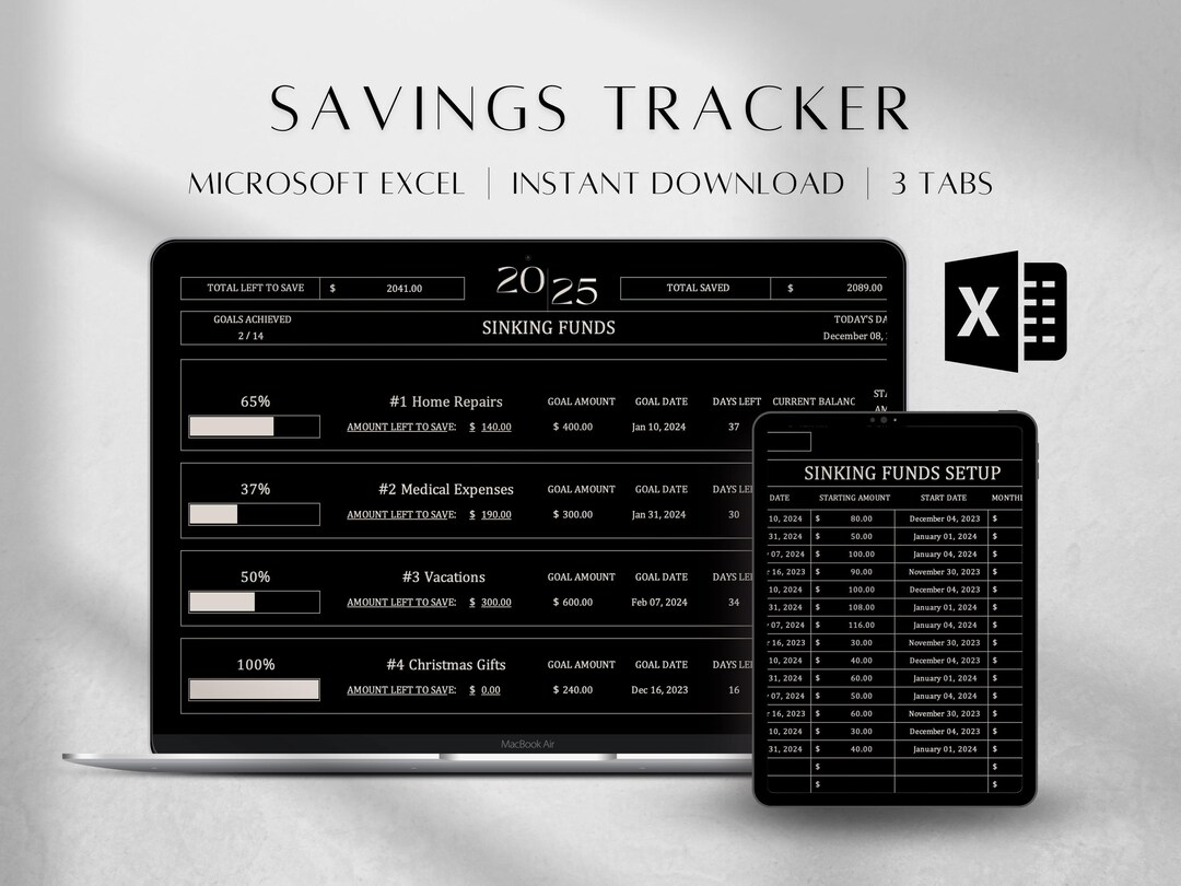 Savings Tracker Excel | Sinking Funds Planner | Budgeting Spreadsheet ...