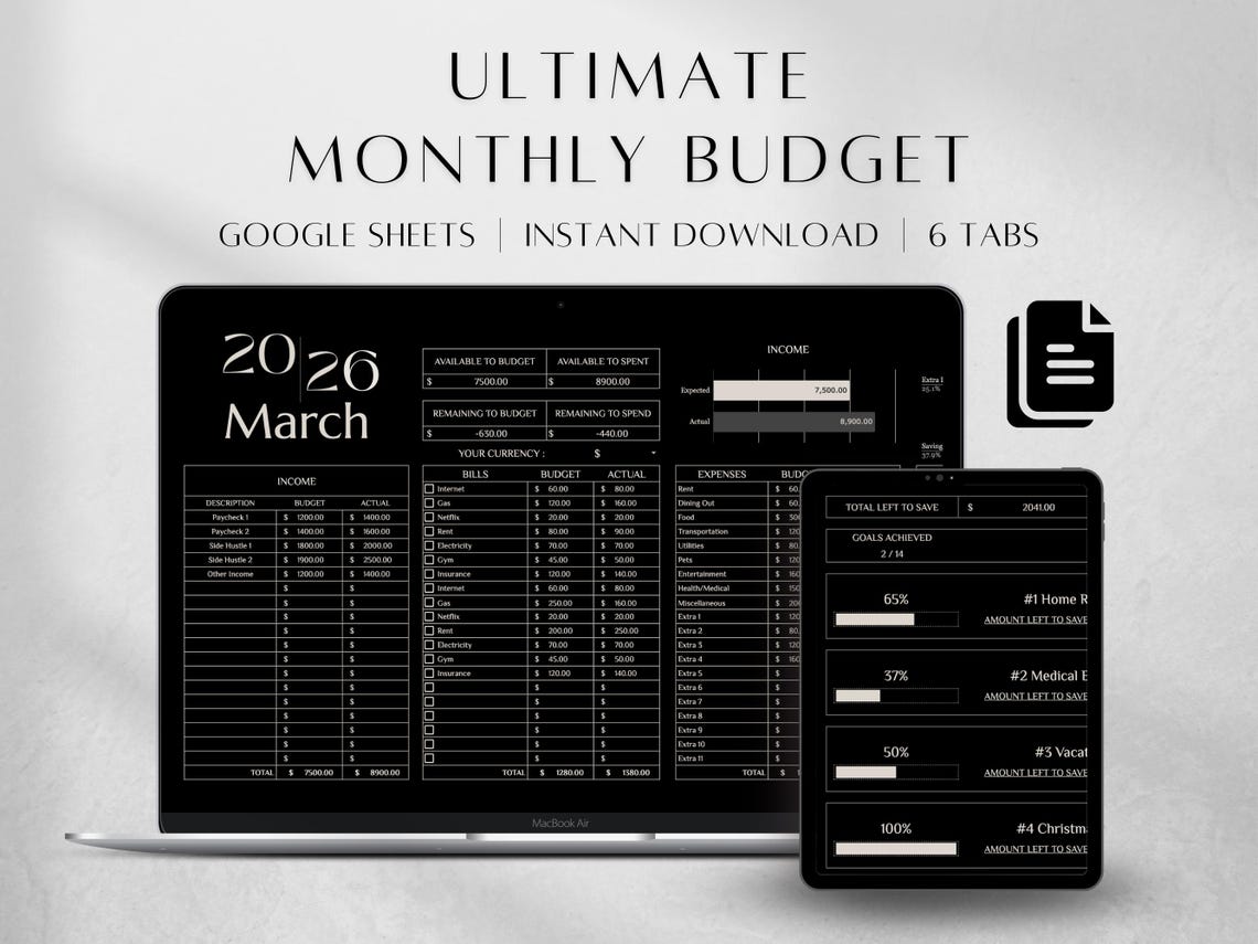 Monthly Budget Google Sheets Planner Google Budget Spreadsheet