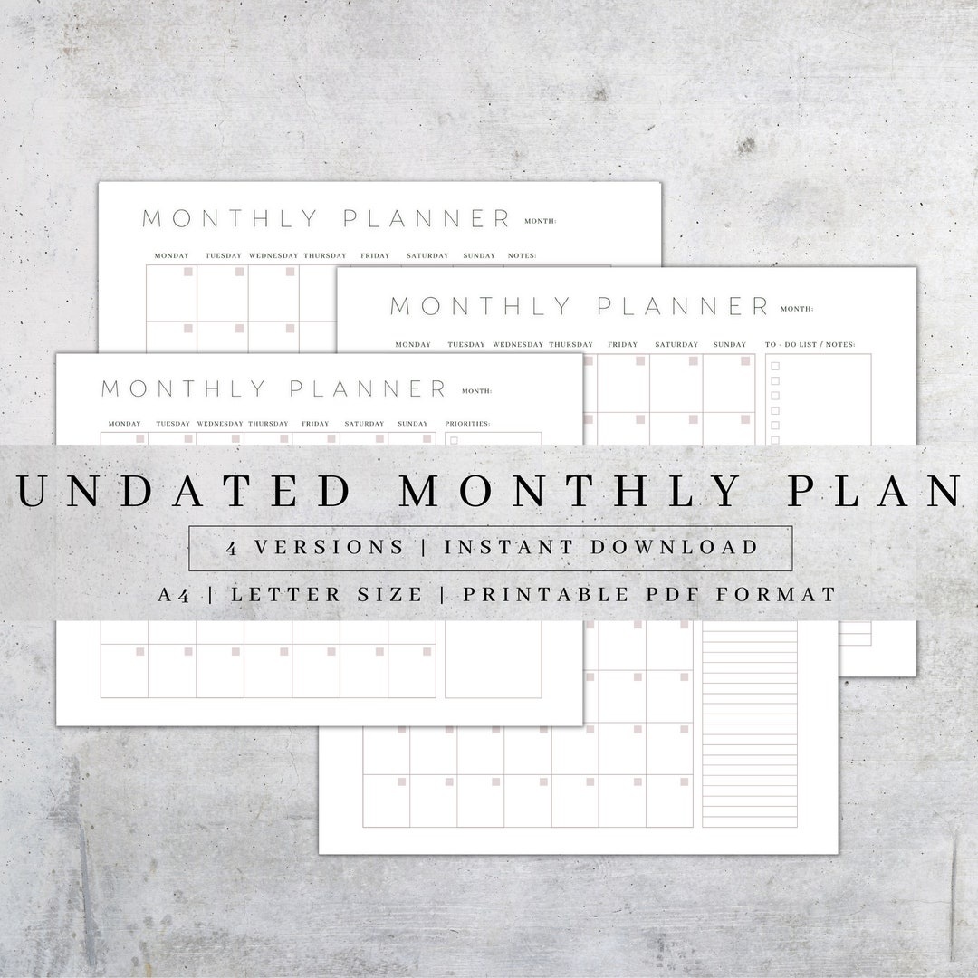 Undated Monthly Planner Printable | Monthly Tracker Printable | Monthly ...