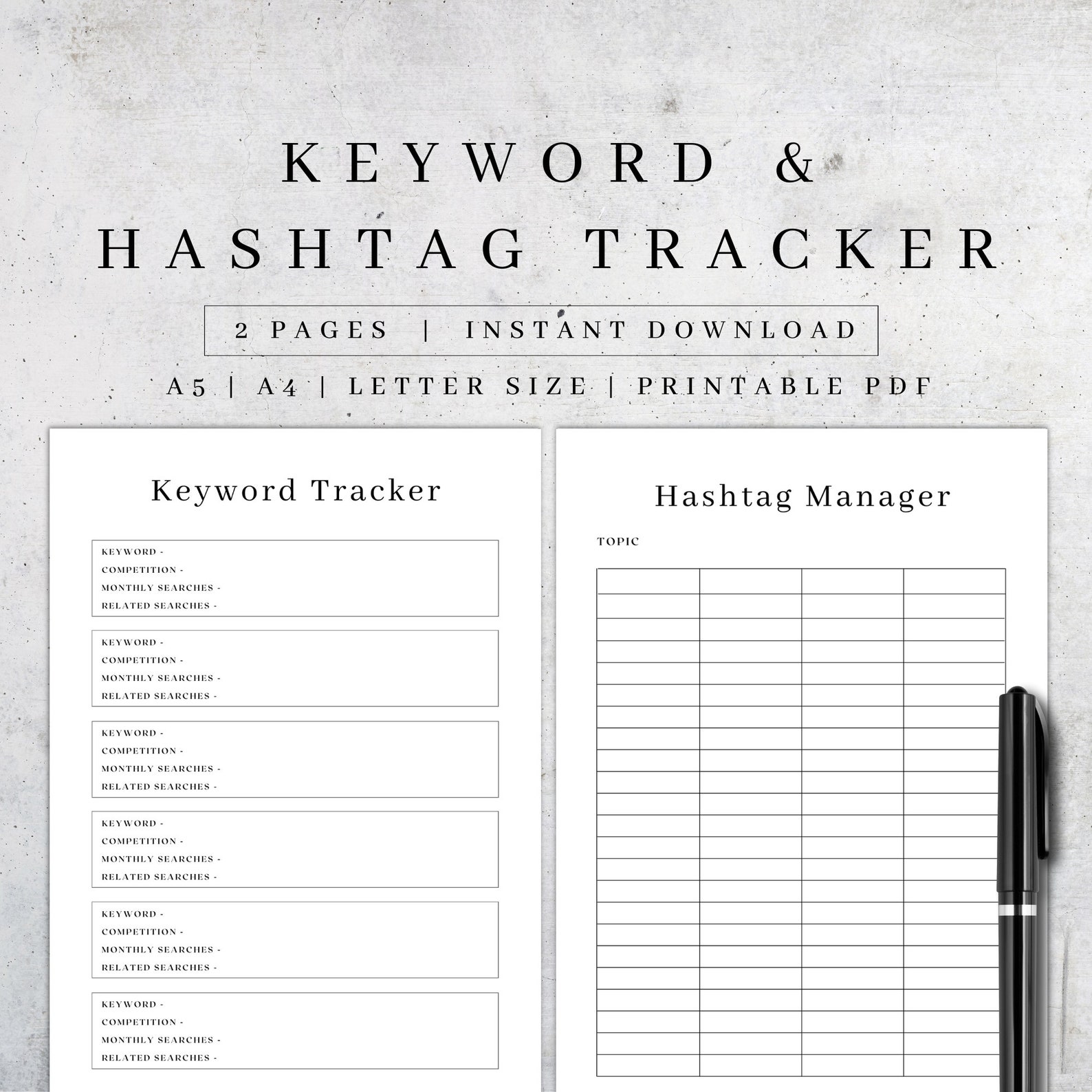 Keywords & Hashtags Tracker Printable | Small Business Planner Tools ...