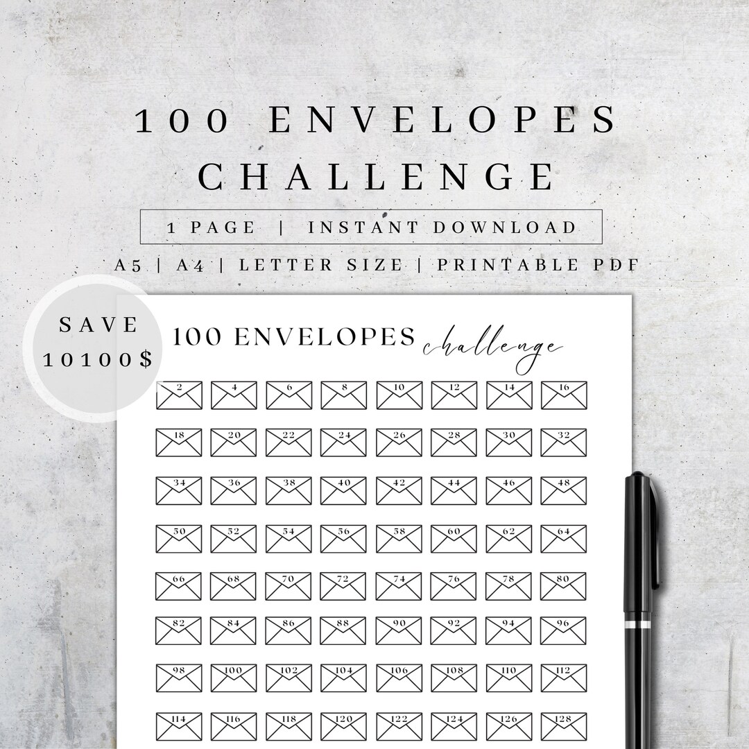 Envelope Challenge Tracker | Printable Savings Challenge | 100 ...