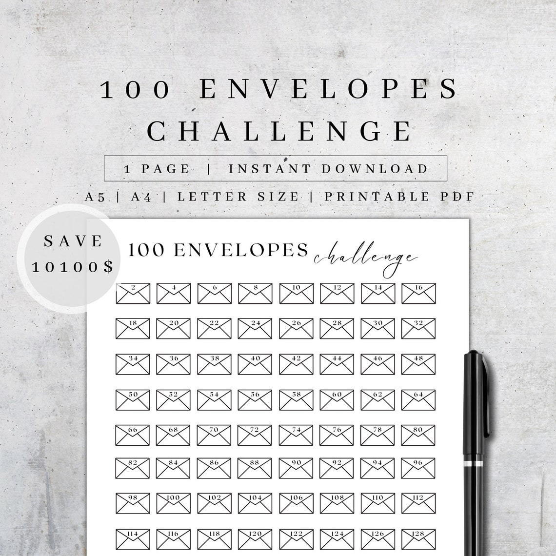 Envelope Challenge Tracker Printable Savings Challenge 100 - Etsy