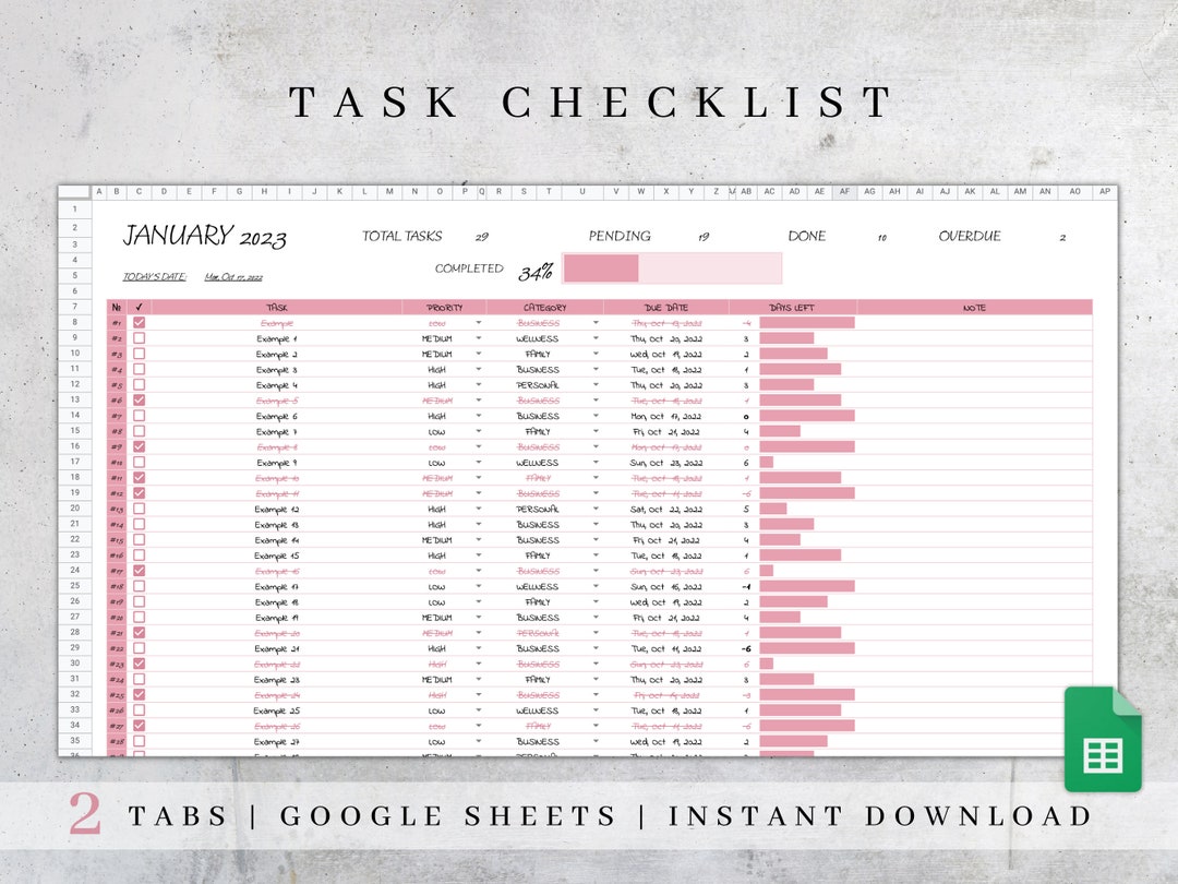 Digital Task List Planner | Google Sheets Checklist | to Do List ...