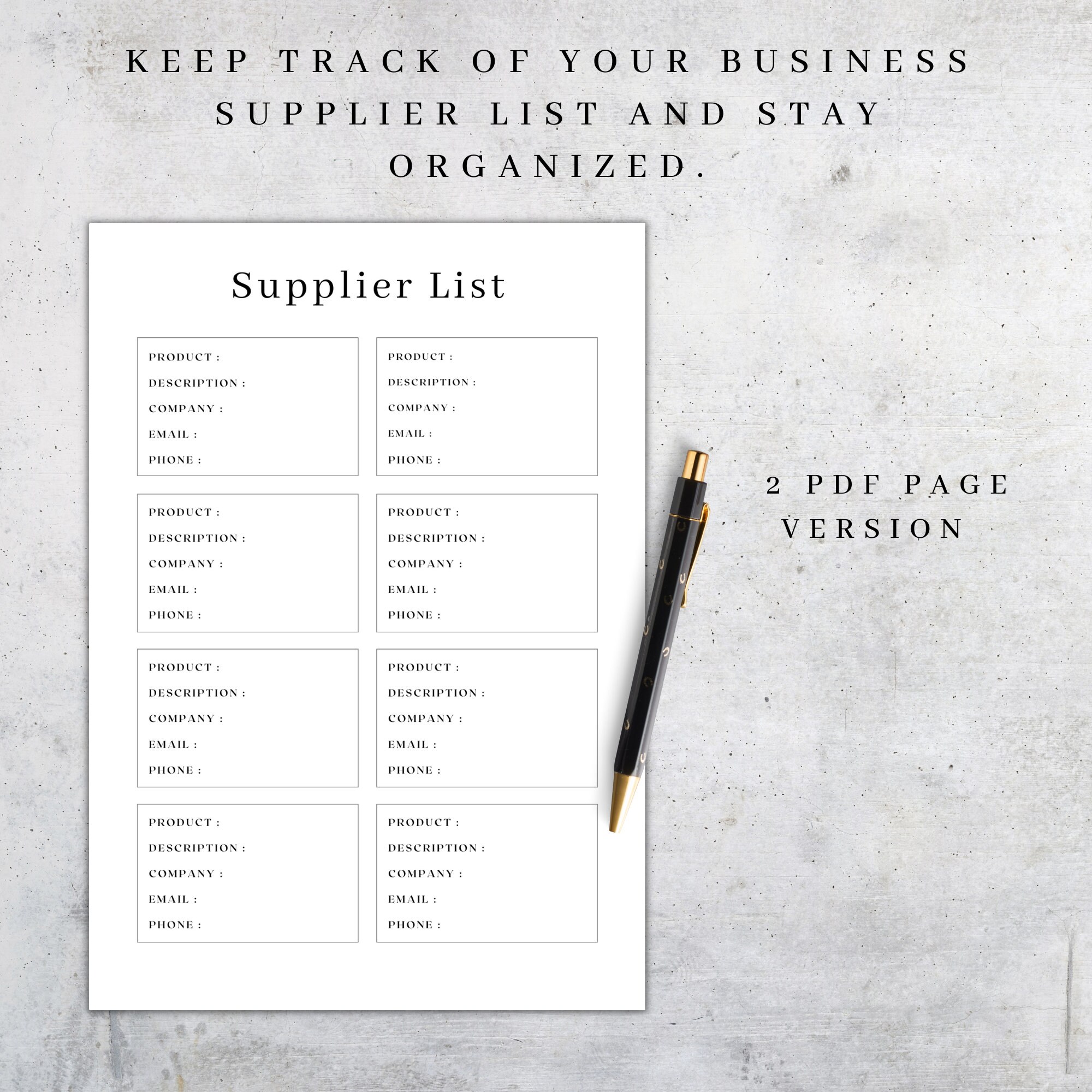 Printable Supplier List | Small Business Planner (a4/a5/letter PDF) - Etsy