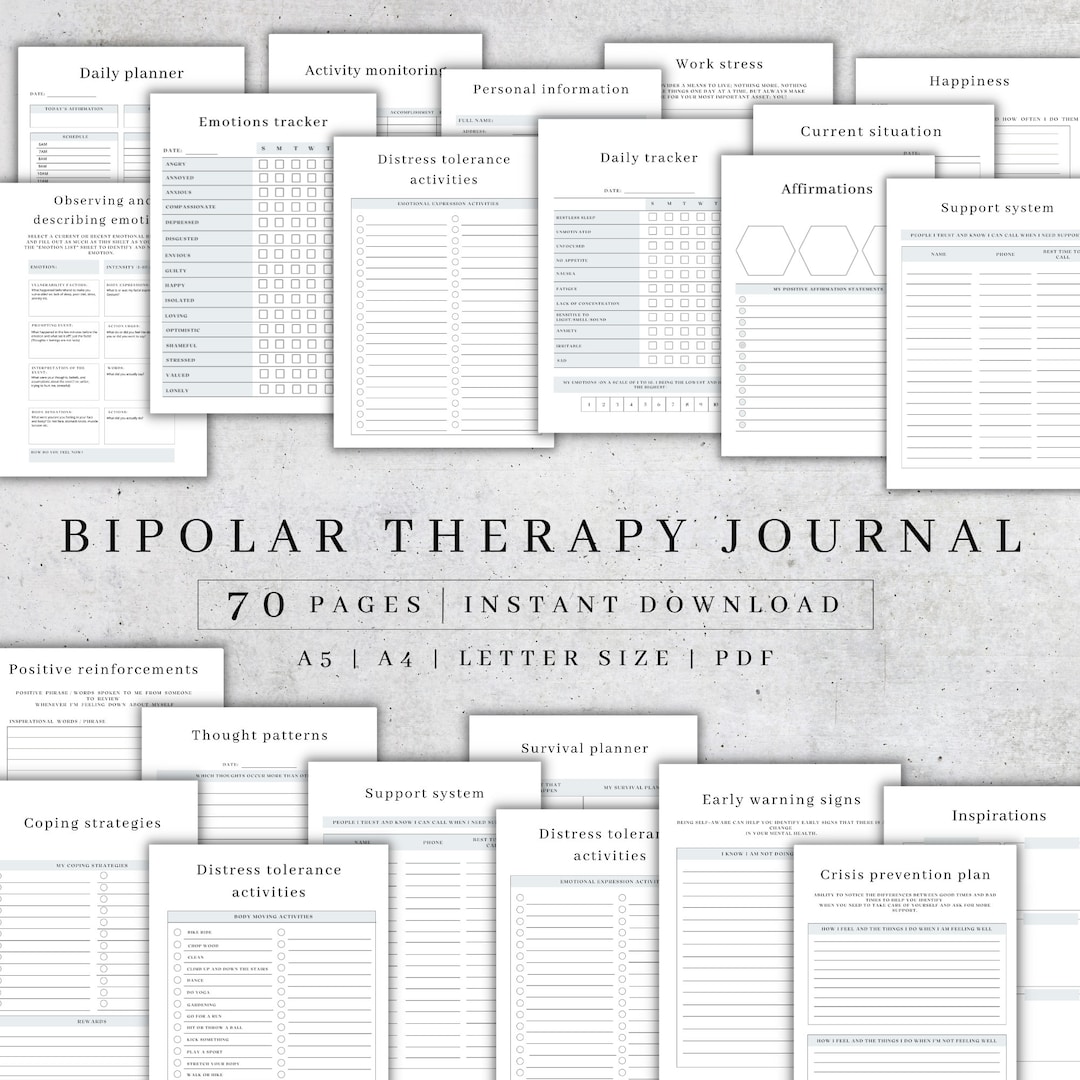 Printable Therapy Journal | Bipolar Therapy Planner Digital | Anxiety ...