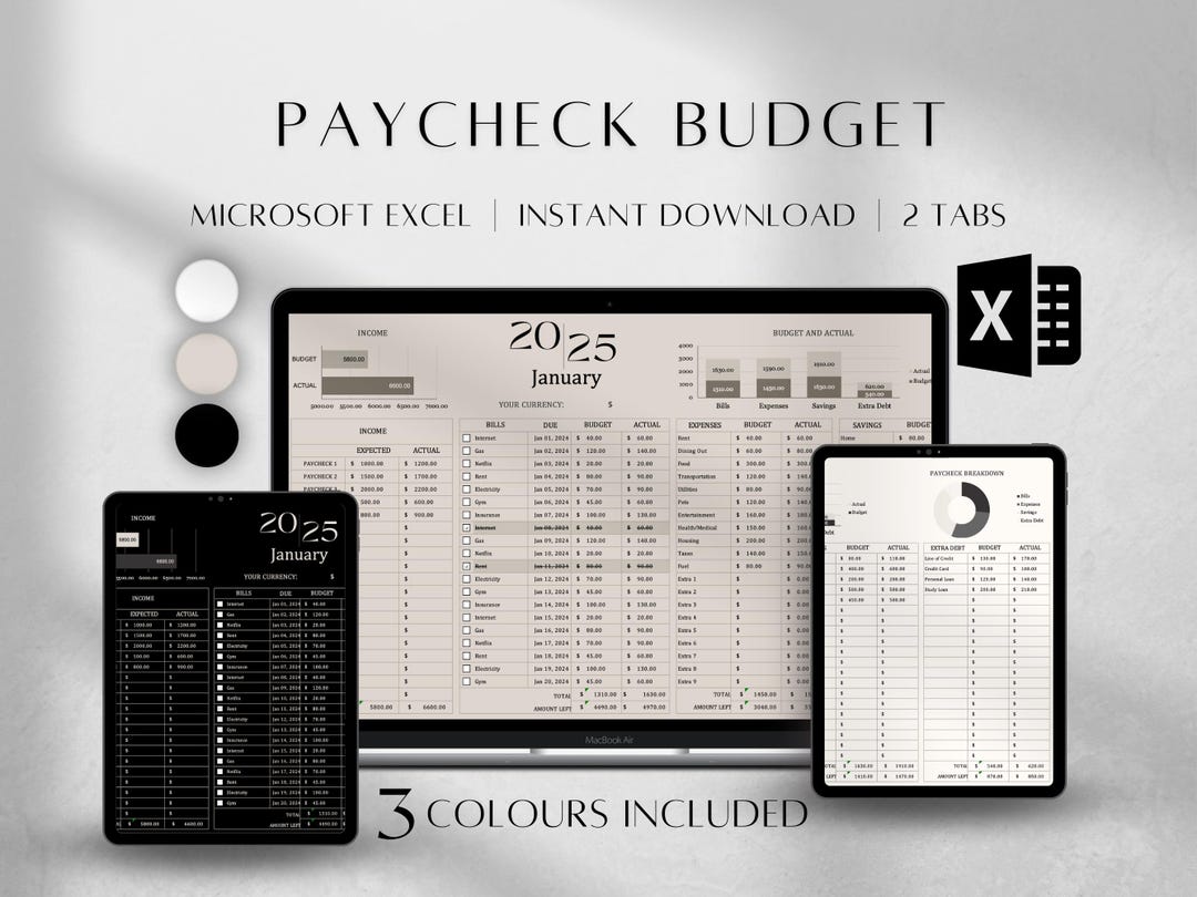 Paycheck Budget Excel Spreadsheet | Monthly Budget Template | Budget by ...