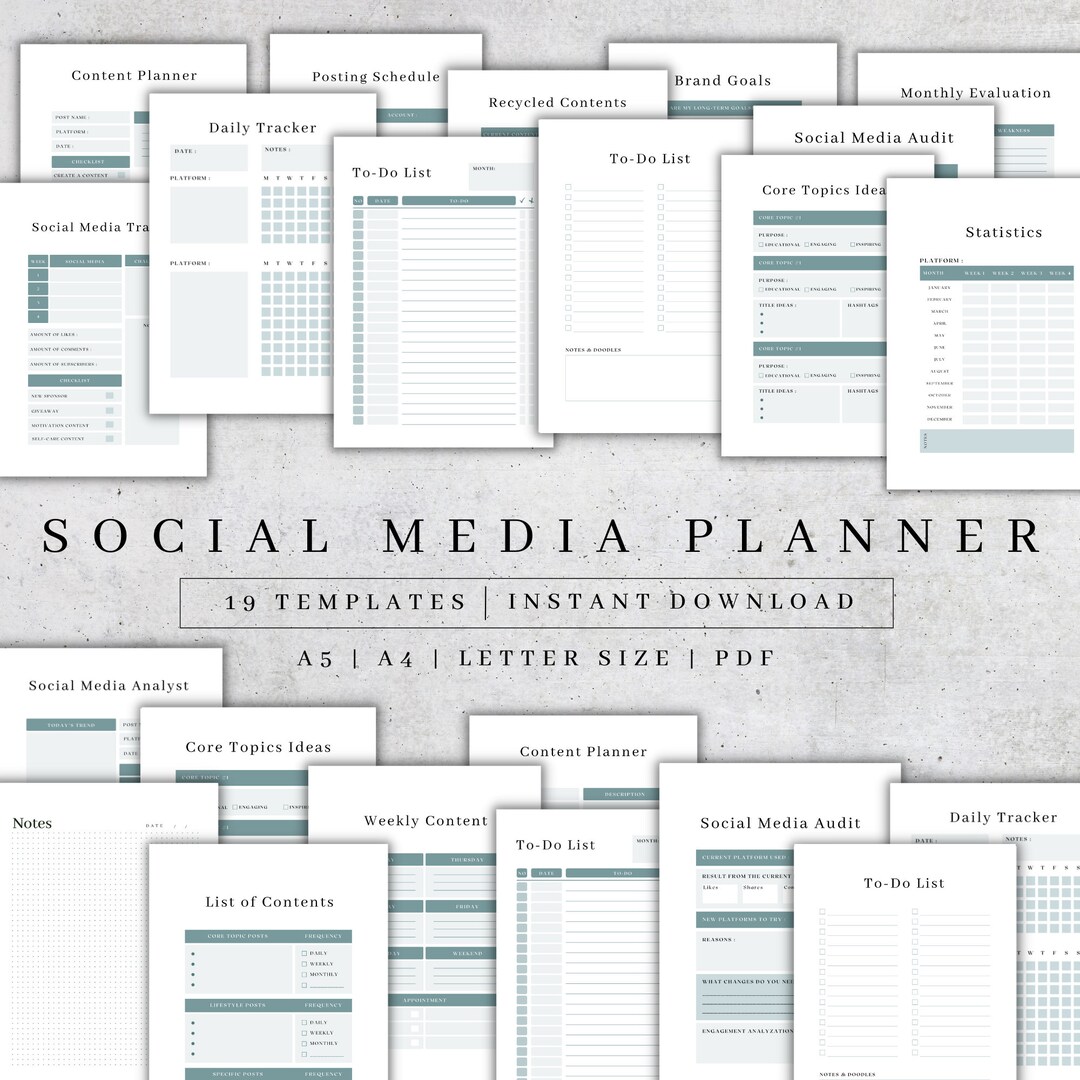 Printable Blogger Social Media Planner | Instagram Tracker, Facebook ...