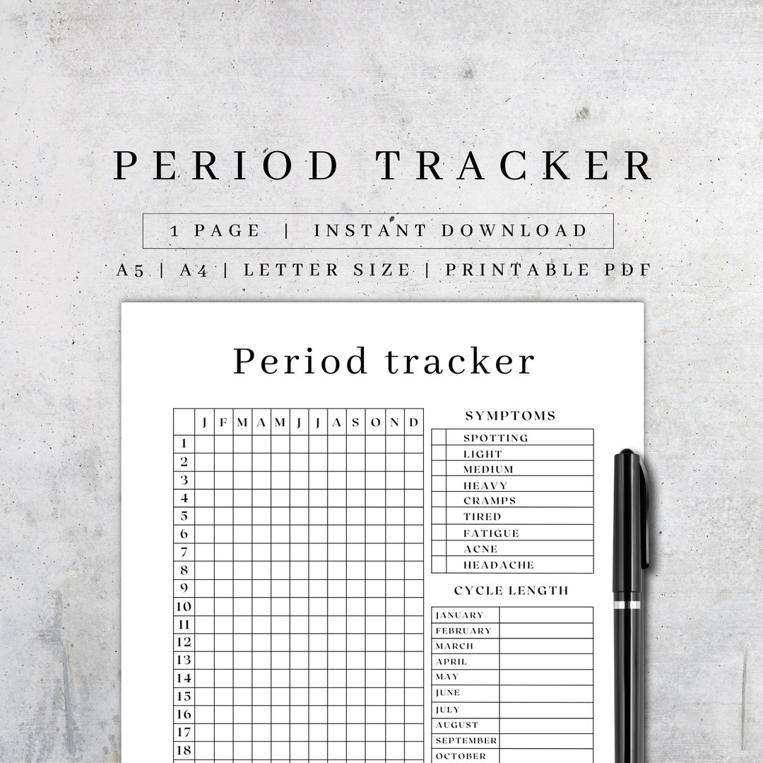 Printable Period Tracker | Symptom Tracker | Period Journal | Ovulation ...