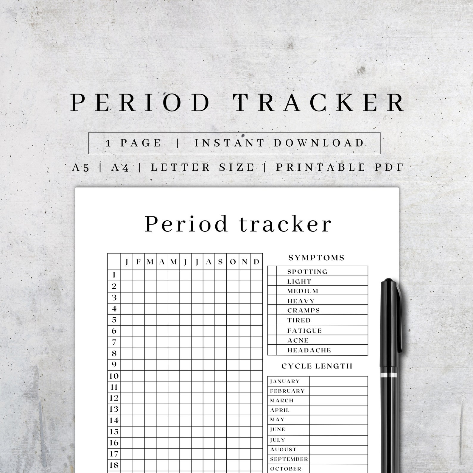 Printable Period Tracker Symptom Tracker Period Journal Ovulation ...