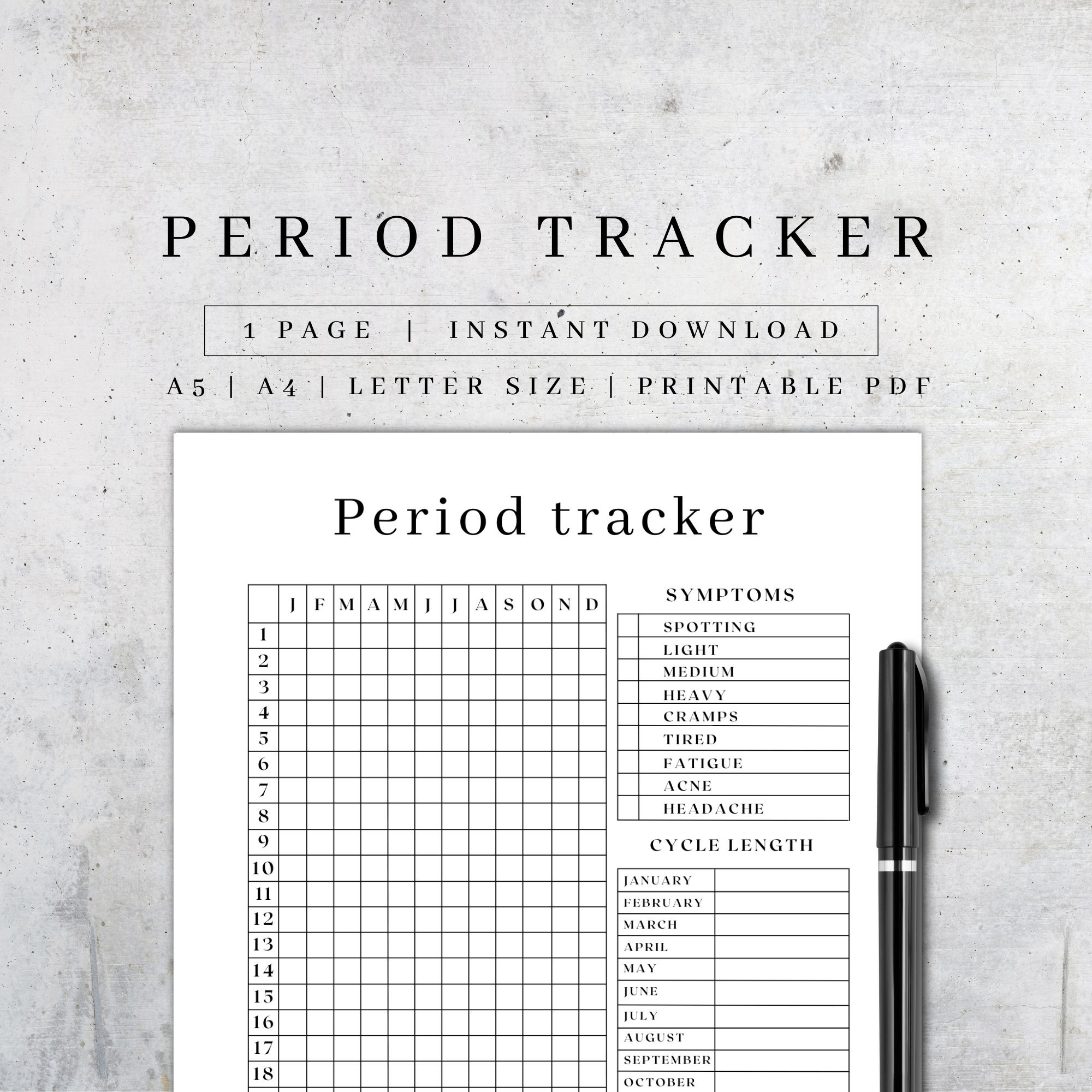 Printable Period Tracker | Symptom Tracker | Period Journal | Ovulation ...
