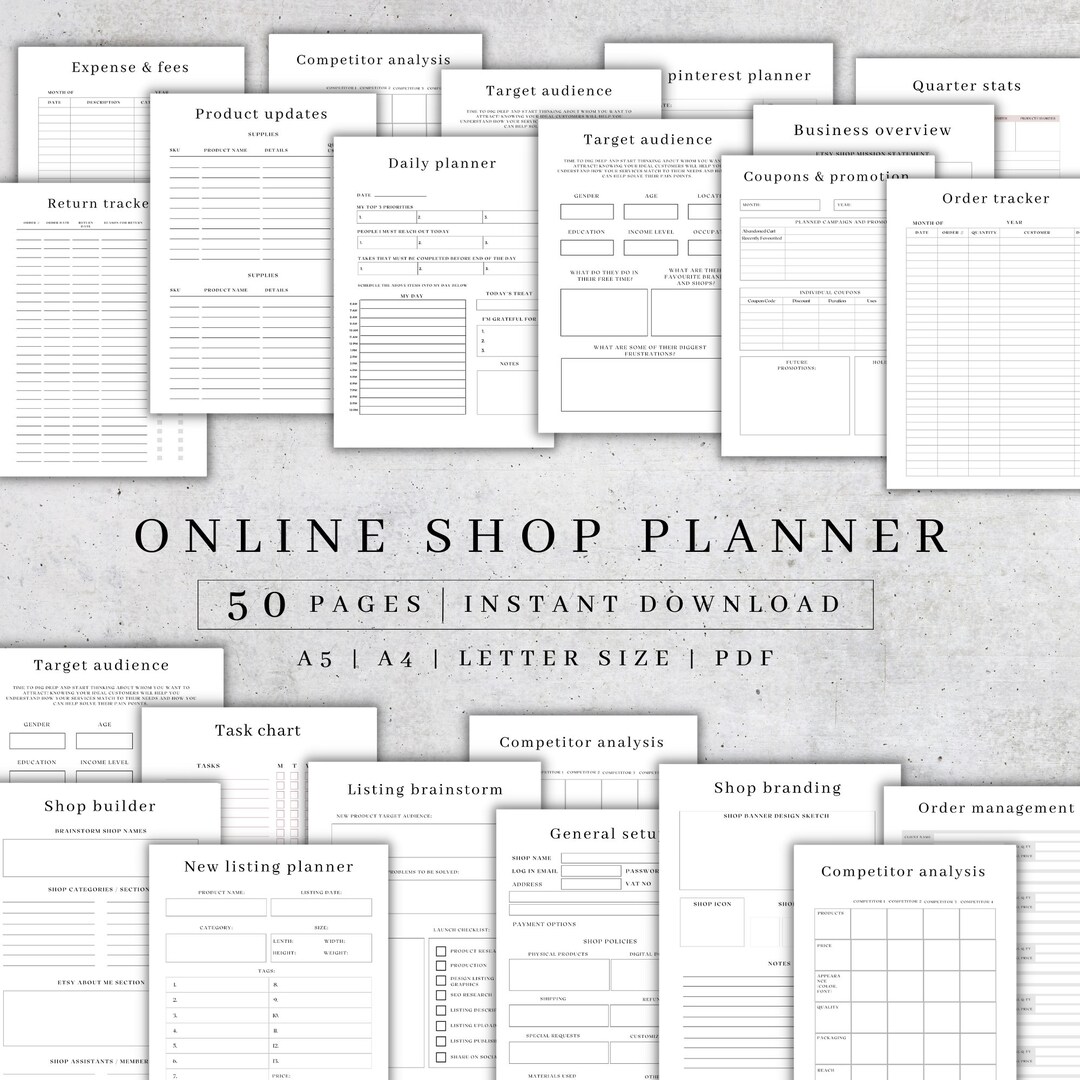 Online Shop Planner Printable | Business Plan | Online Seller Planner ...
