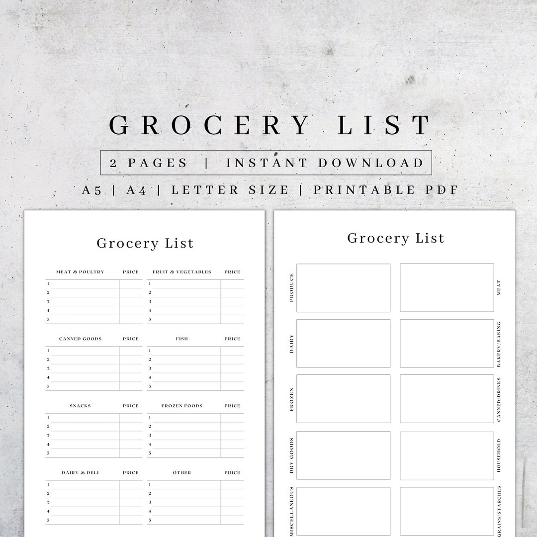 Grocery List Printable | Weekly Menu Planner | Grocery List Template ...