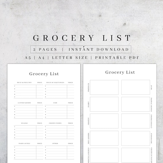 Grocery List Printable Weekly Menu Planner Grocery List - Etsy