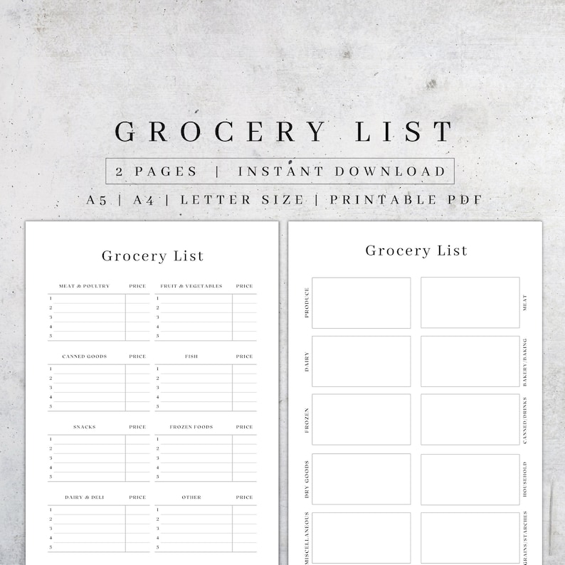 Grocery List Printable Weekly Menu Planner Grocery List - Etsy