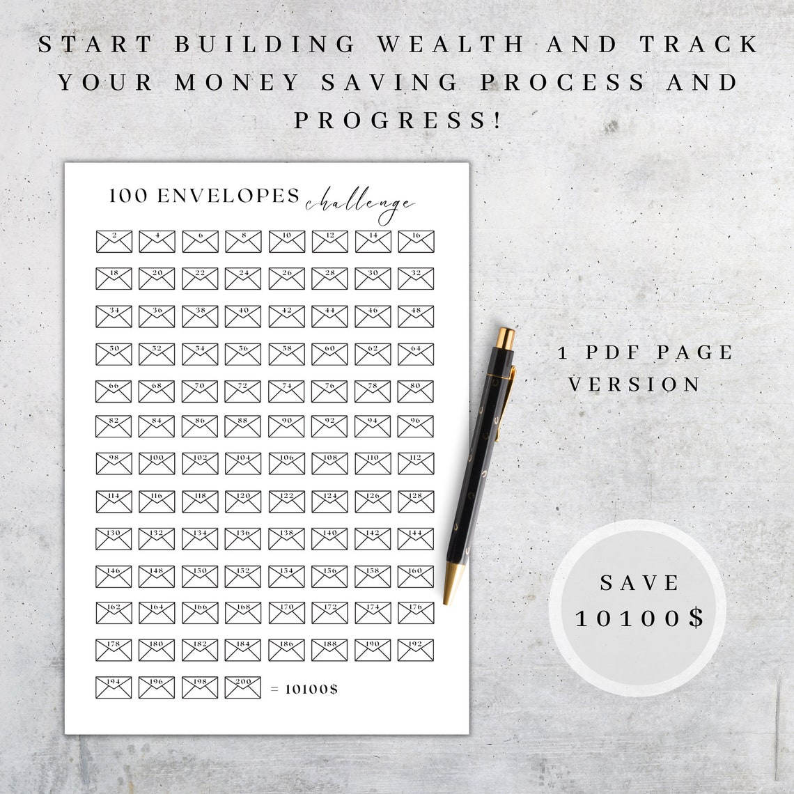 Envelope Challenge Tracker Printable Savings Challenge 100 | Etsy