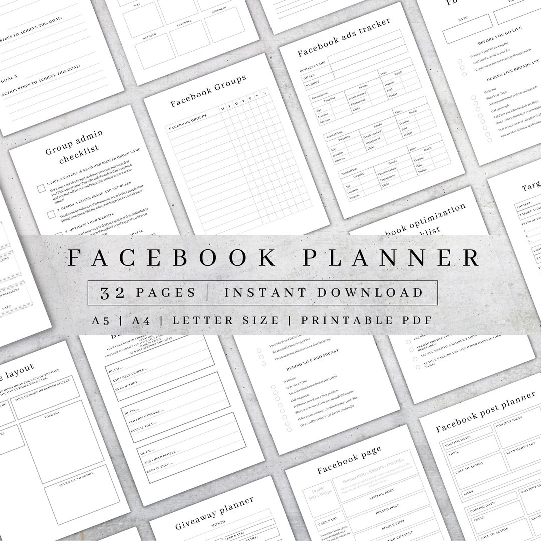 Facebook Planner Printable | Digital Social Media Organizer | Facebook ...