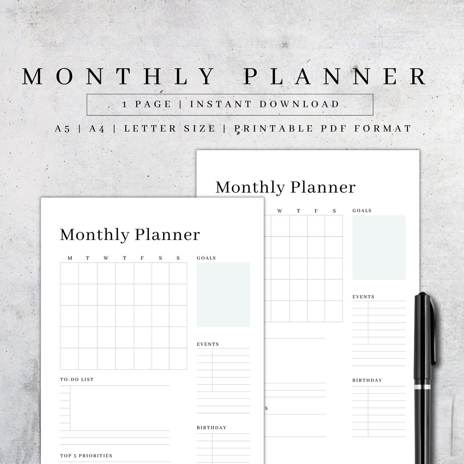 Monthly Planner Printable Undated Month Pages 2022 Monthly | Etsy