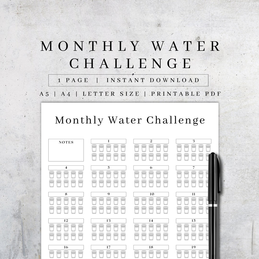 Monthly Water Challenge Sheet Printable | Hydration Tracker | Fitness ...