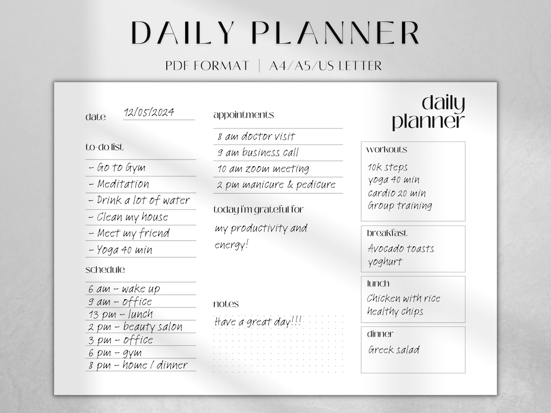 Daily Planner 2024 Pdf Printable Daily Planner Page Minimalist ...