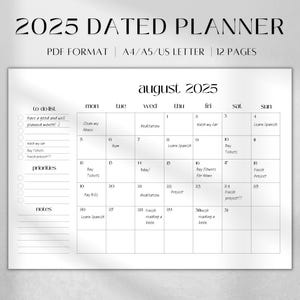 2025 Printable Dated Calendar | Digital Monthly Desk Planner | Monthly ...