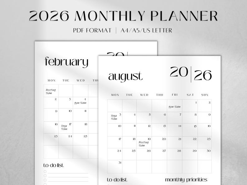 Printable Dated Monthly Plan 2026 | Month at a Glance | Monthly Planner ...