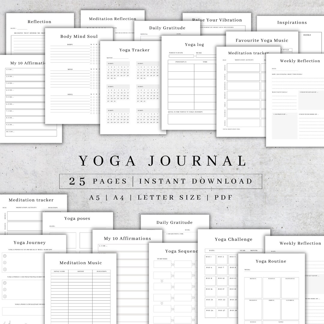 Yoga Journal Printable Digital Mindfulness Planner Reflection Pages Pdf ...