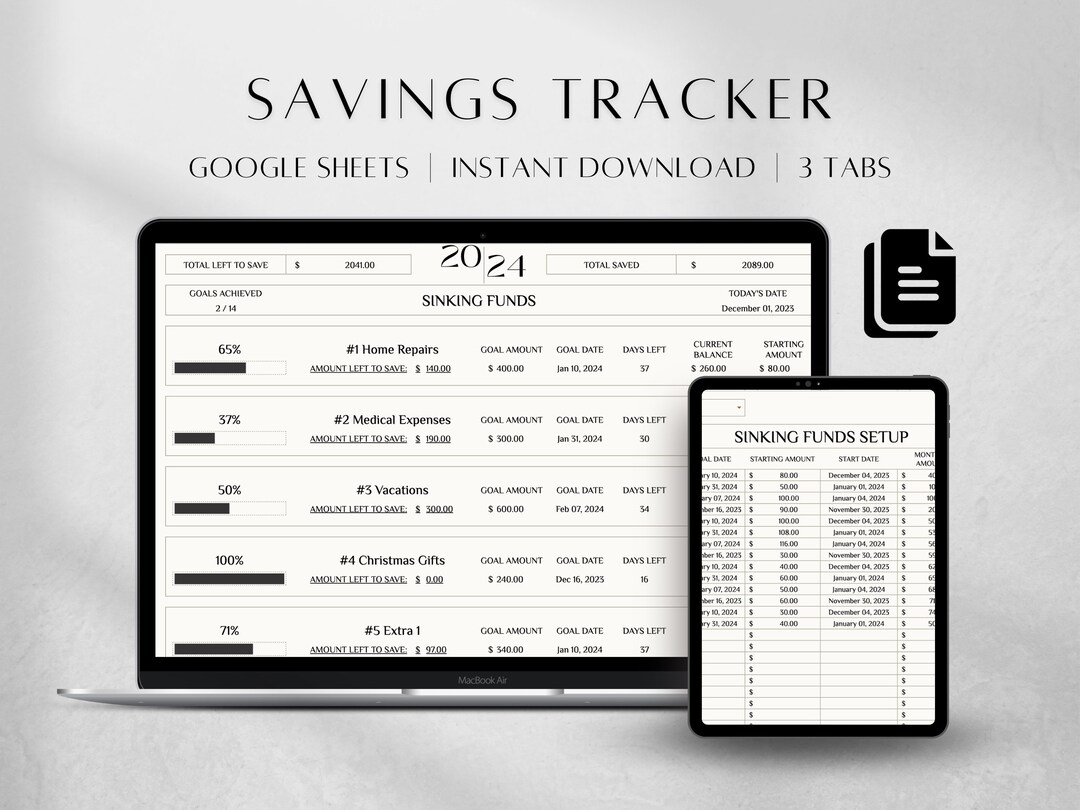 Sinking Funds Spreadsheet Google Sheets Saving Tracker Digital Personal Finance Planner Cash ...