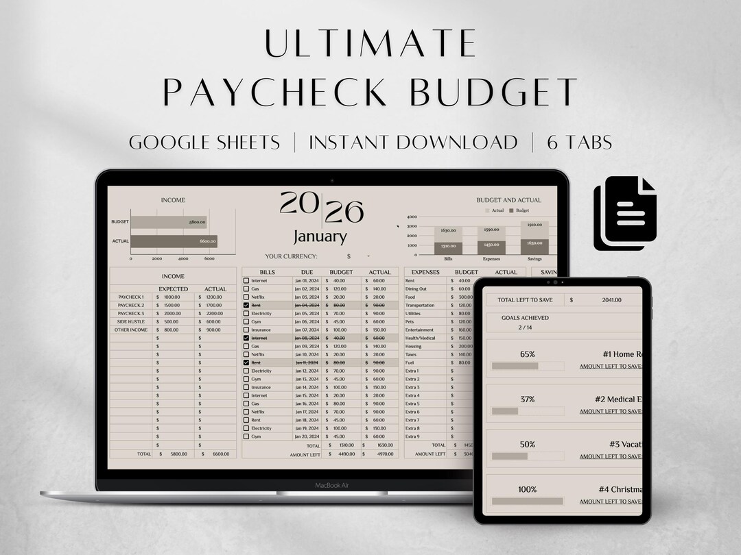 Paycheck Budget Spreadsheet Google Sheets | Budget by Paycheck Template ...