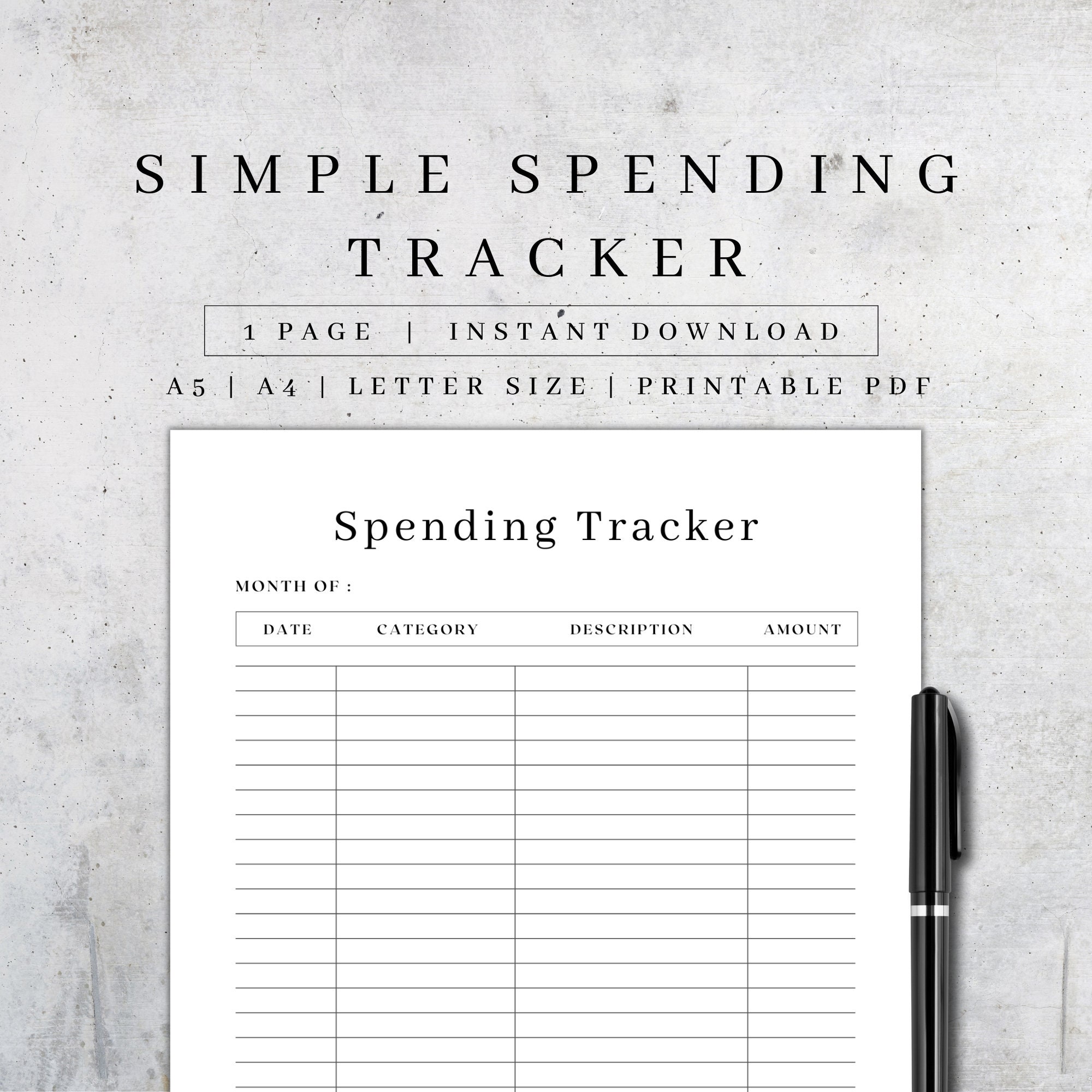 Printable Spending Tracker | Monthly Expense Planner | Budget Chart Pdf ...