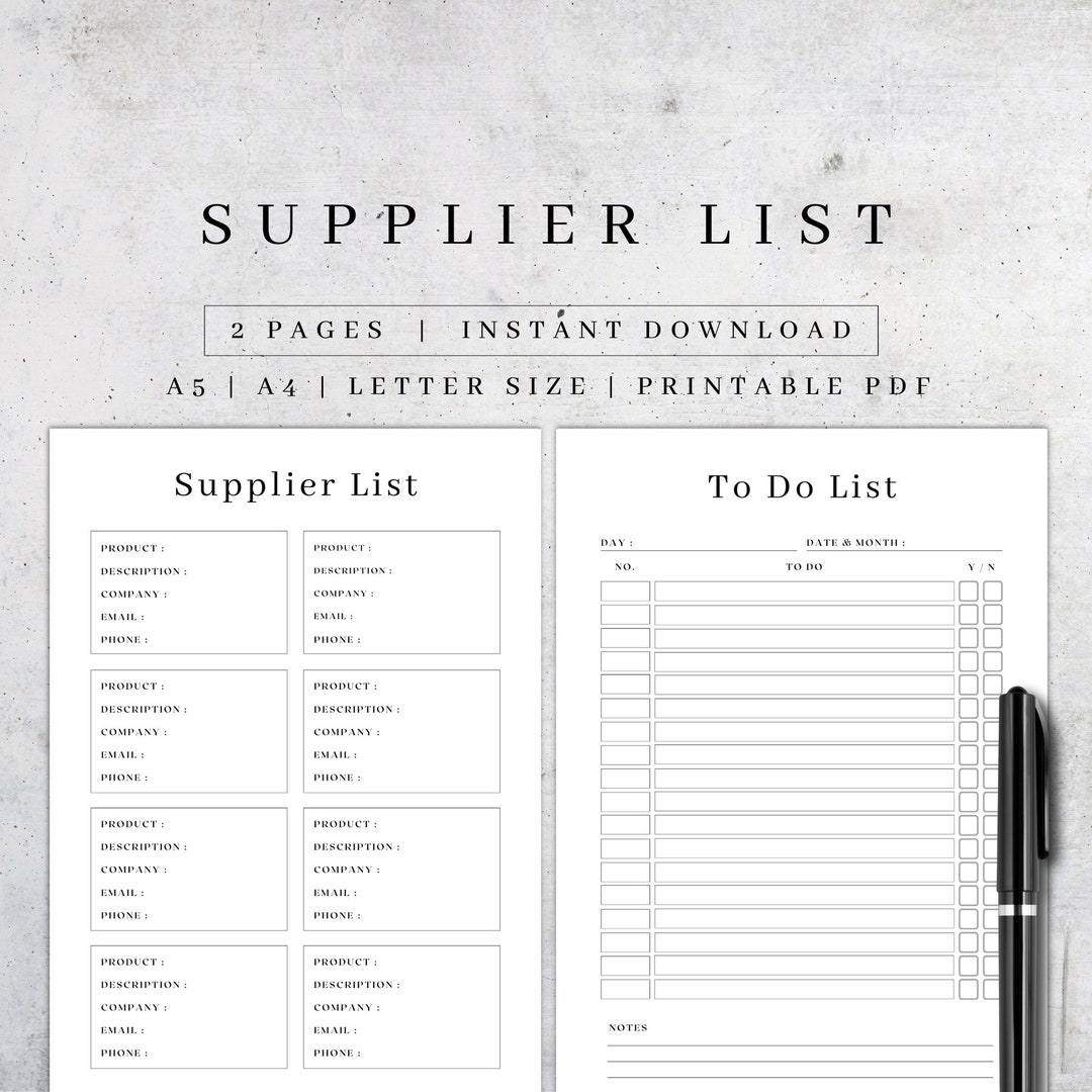 Printable Supplier List | Small Business Supplier Search | Business Planner Kit PDF | Comparison ...