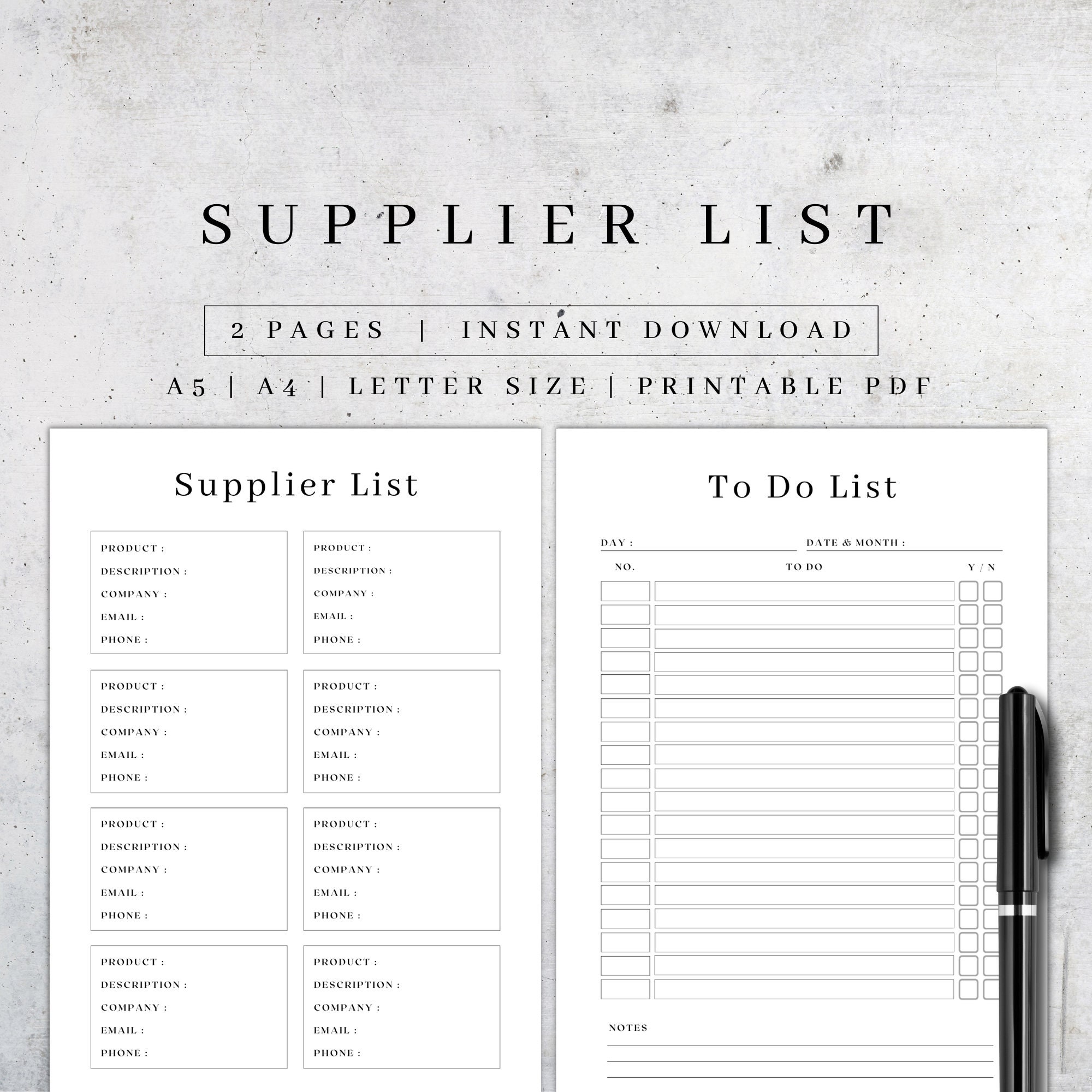 Printable Supplier List | Small Business Planner (a4/a5/letter PDF) - Etsy