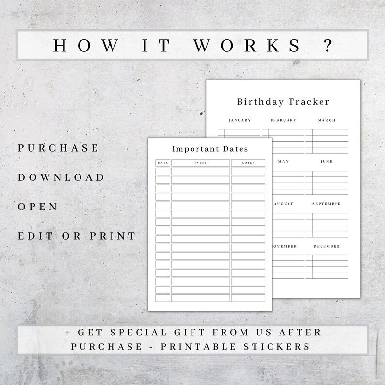 Important Dates Printable Birthday Tracker List Yearly - Etsy