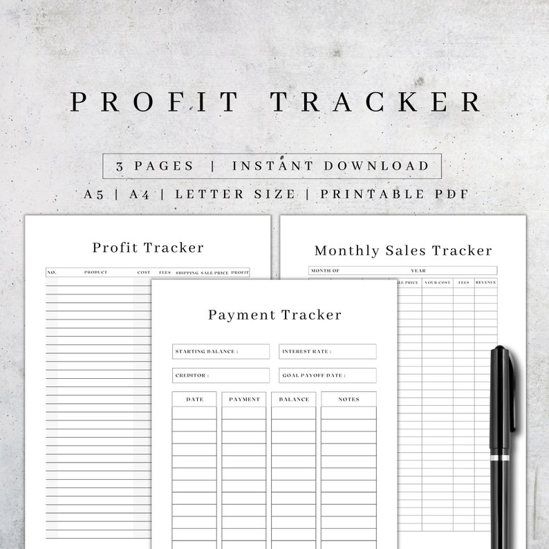 Printable Business Profit Tracker | Monthly Sales, Payment Tracker (PDF ...