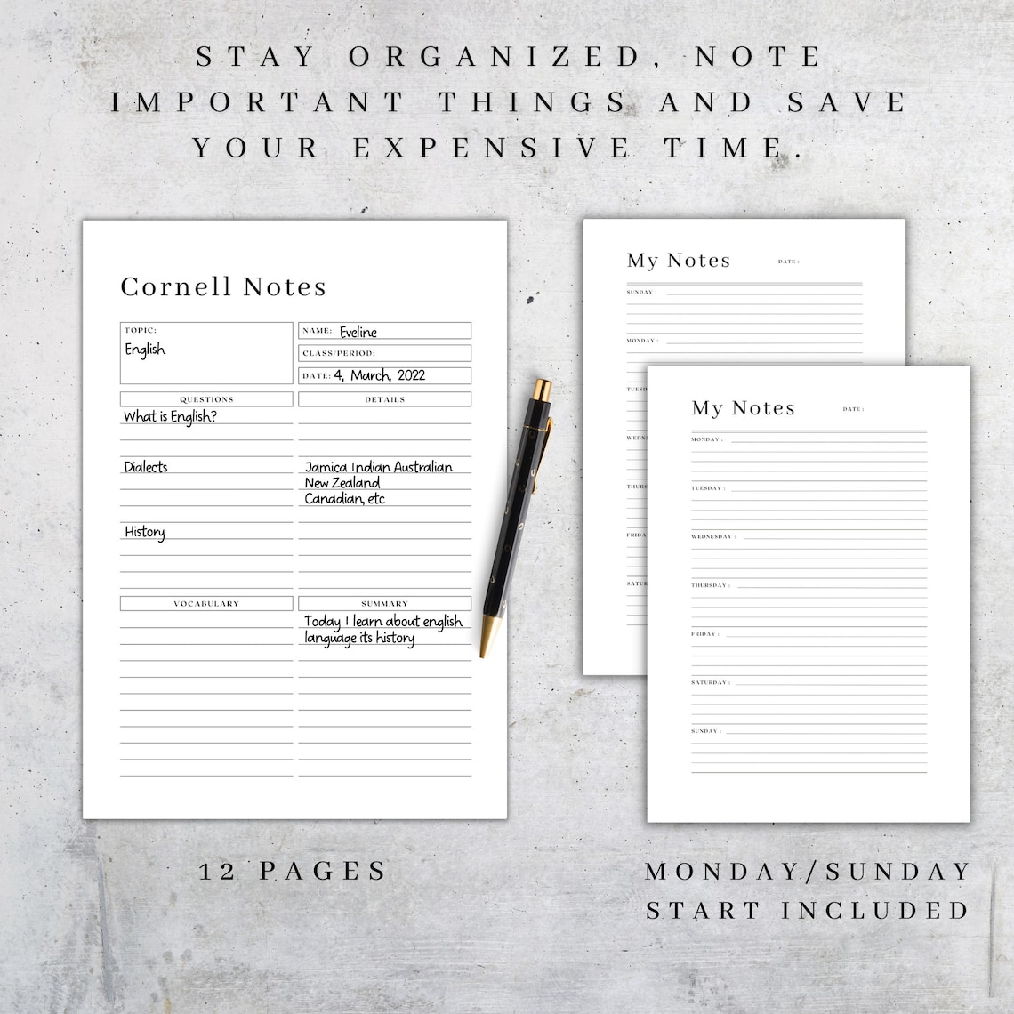 Cornell Notes Paper Printable Note Pages Lined Paper PDF - Etsy