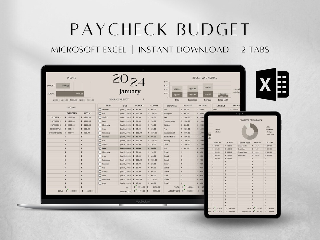 Budget by Paycheck Excel Template Monthly Financial Spreadsheet Excel ...