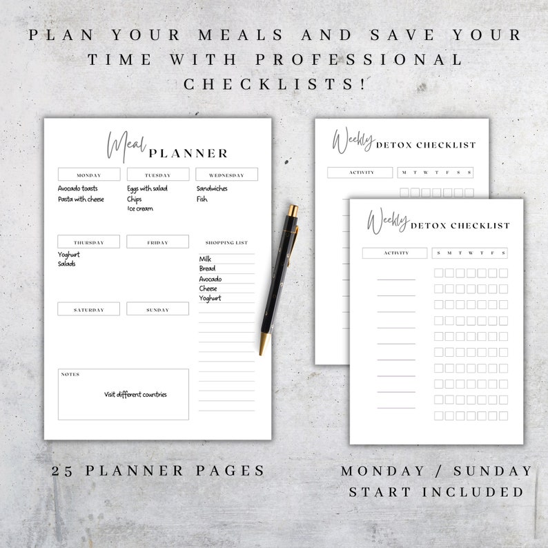 Printable Meal Planner Grocery List Pdf DIY Recipe Book - Etsy