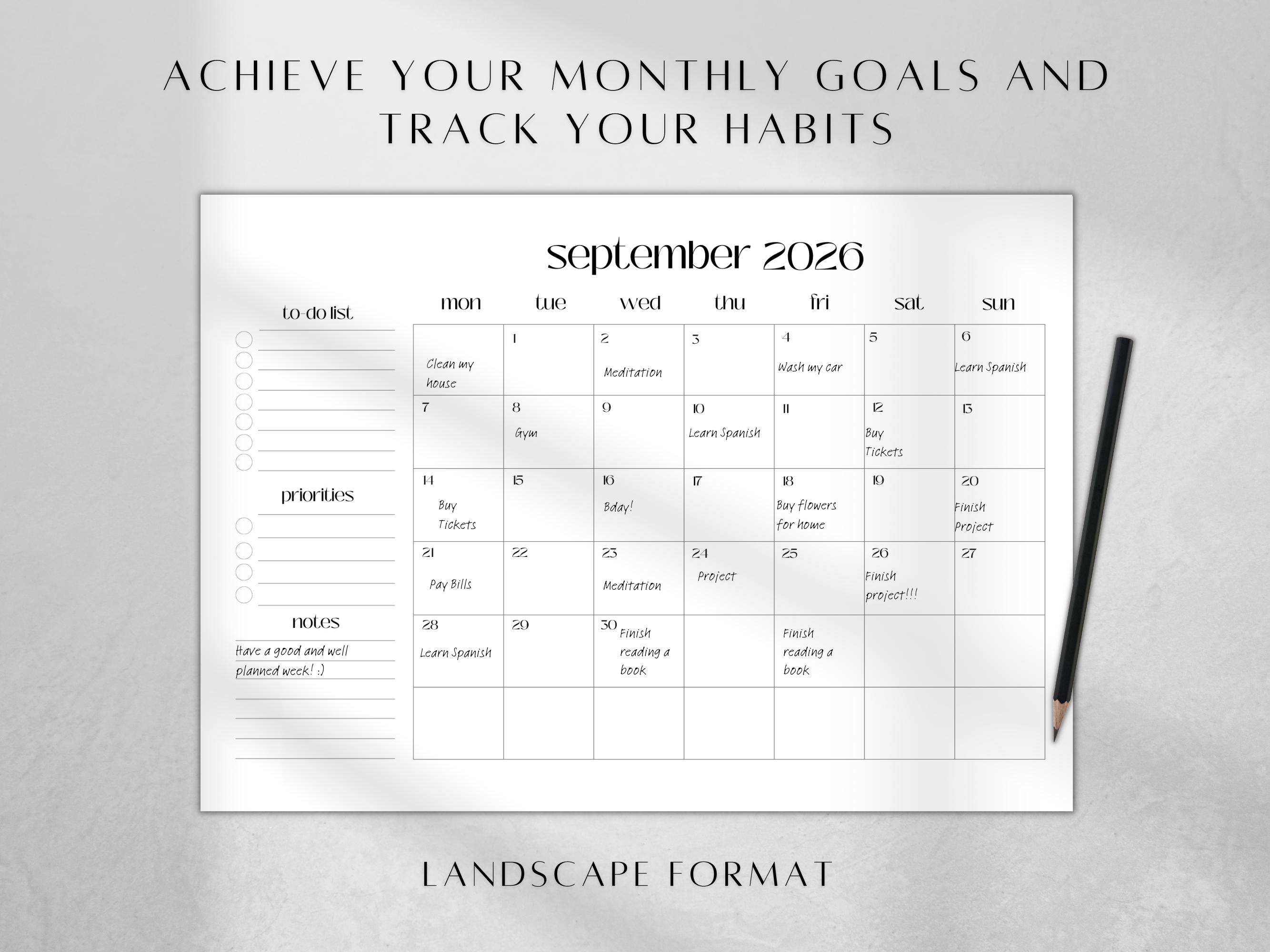 2026 Printable Dated Calendar | Digital Monthly Desk Planner | Monthly ...