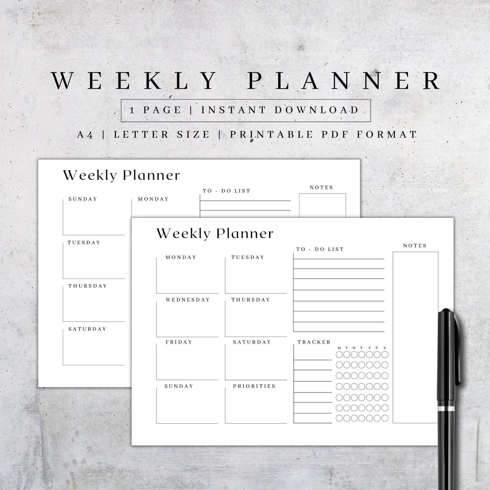 Printable Weekly Planner Landscape Pdf Minimalist Weekly | Etsy