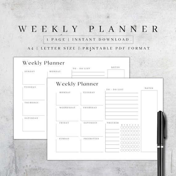 Printable Weekly Planner Landscape Pdf Minimalist Weekly | Etsy