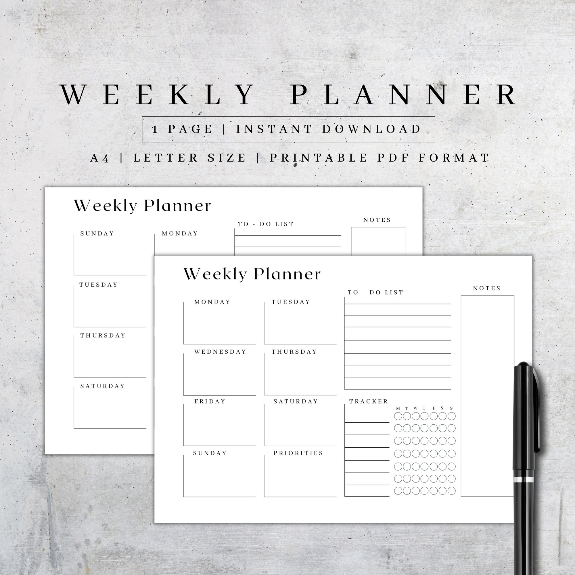 Printable Weekly Planner Landscape Pdf Minimalist Weekly - Etsy