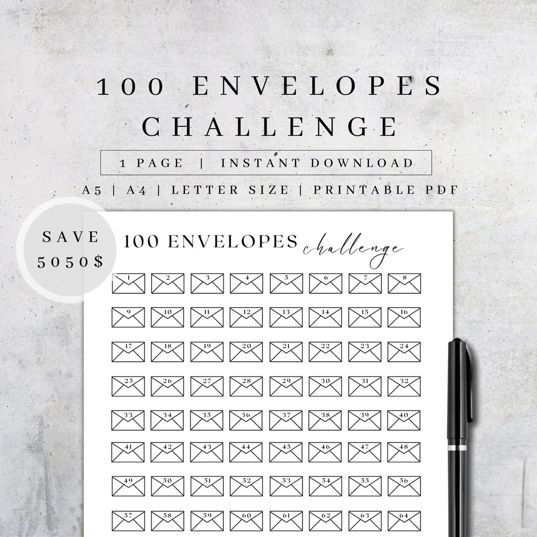 100 Envelopes Challenge | Printable Savings Goal | Envelope Challenge ...